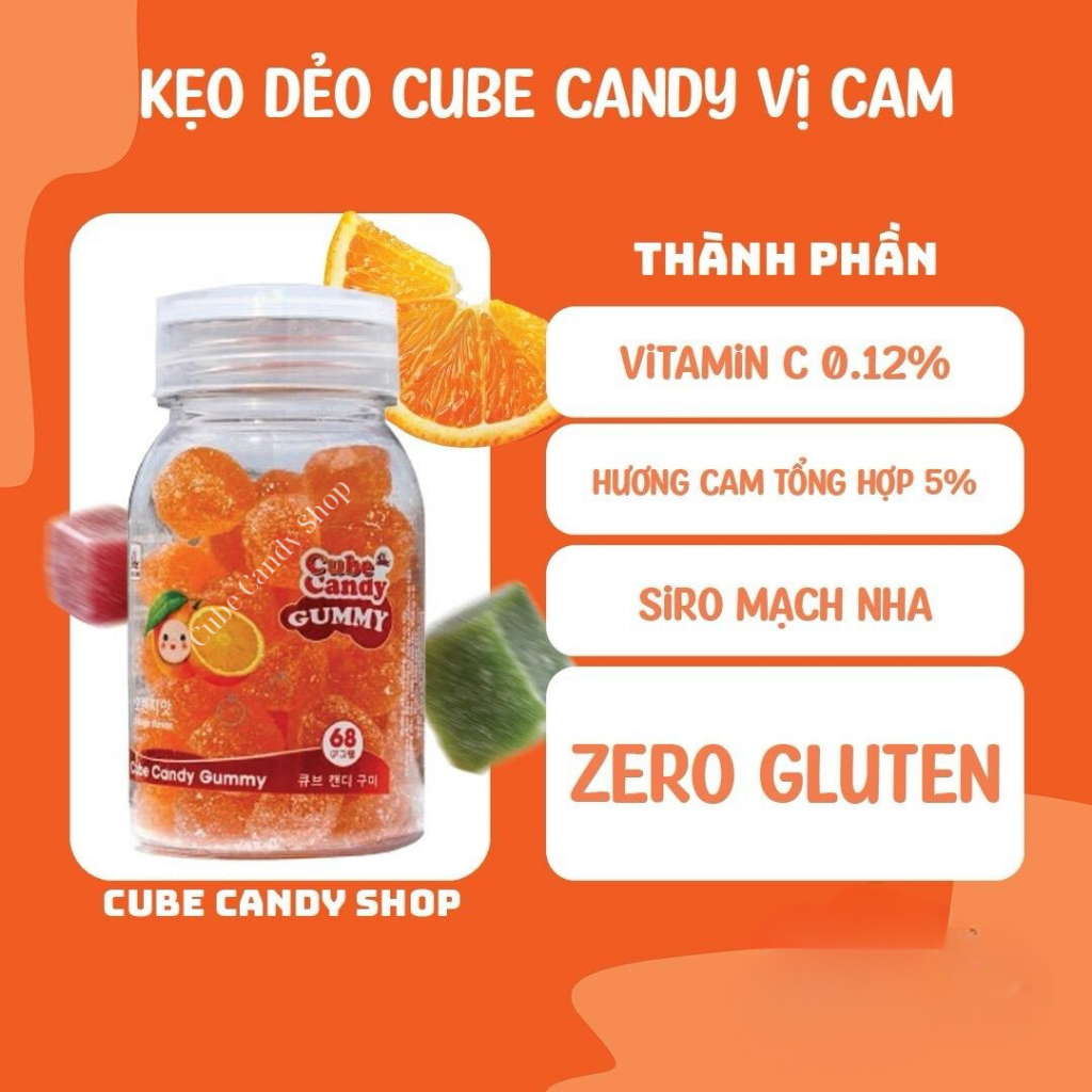 Kẹo dẻo Cube Candy Gummy Hàn Quốc Vị Cam lọ 68g | Shopee Việt Nam