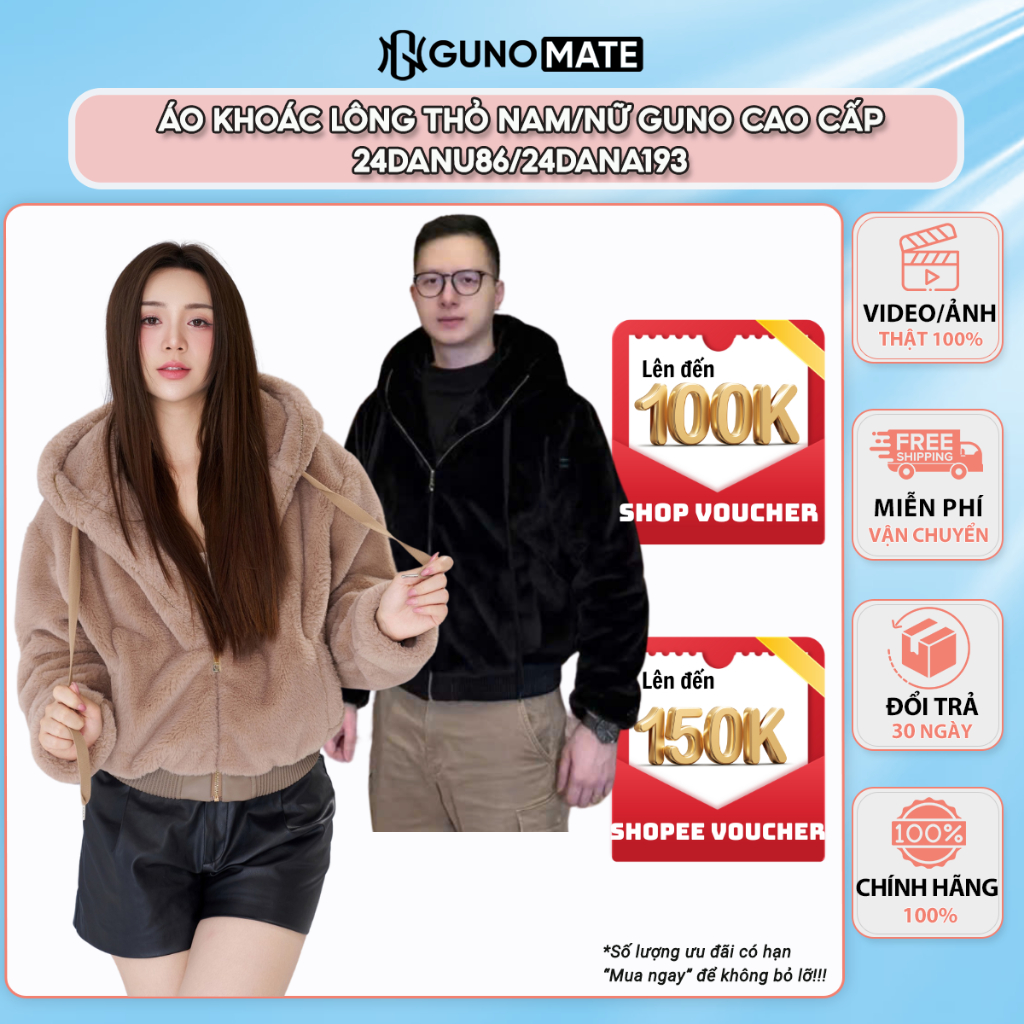 Áo Khoác Lông Nam/ Nữ GUNO Chính Hãng Mềm Mịn Ấm Áp Sang Trọng Gấu Áo Da Cao Cấp 24DANU86 ...