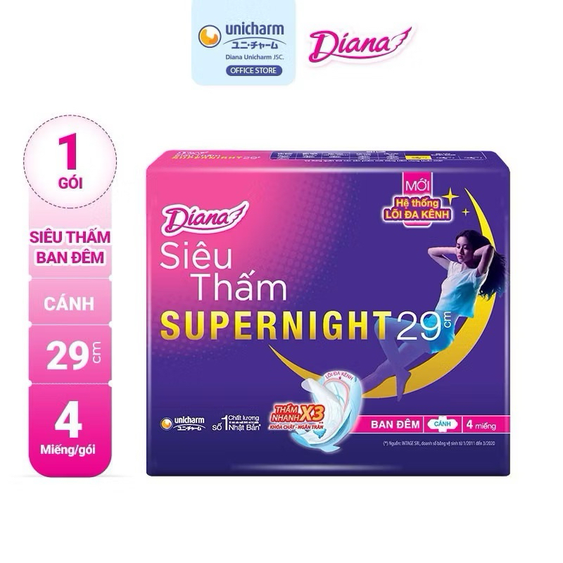 [CHÍNH HÃNG] Băng Vệ Sinh Diana SENSI Siêu Thấm Super Night 29cm (Gói 4 Miếng) | Shopee Việt Nam