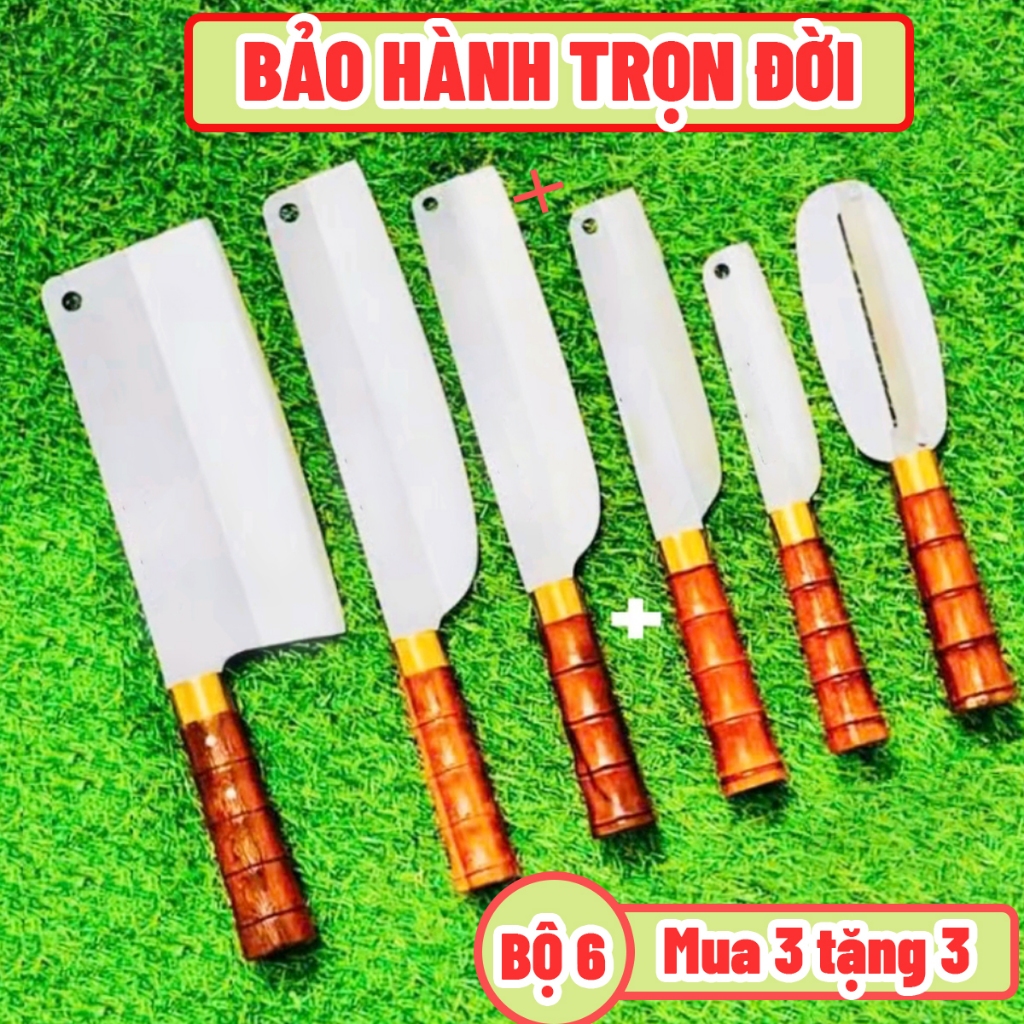 Bộ 6 Dao Thép Không rỉ Chặt Xương Thái Thịt Cán Trúc - DAO VIỆT NHẬT ...