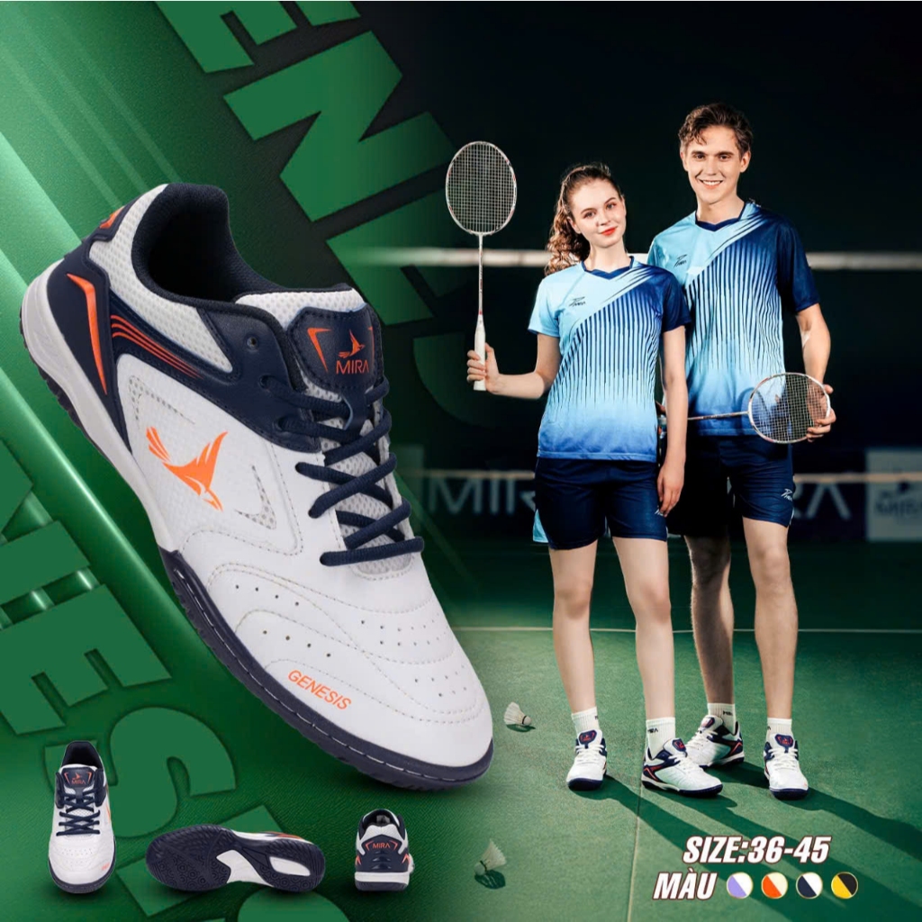 Giày Cầu Lông, Giày Bóng Bàn MIRA GENESIS Chính hãng nhẹ, êm Đế 2 Lớp ...