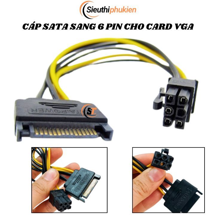 Cáp nguồn SATA sang 6Pin PCI-E cho Card VGA, cáp sata ra 6 pin | Shopee ...