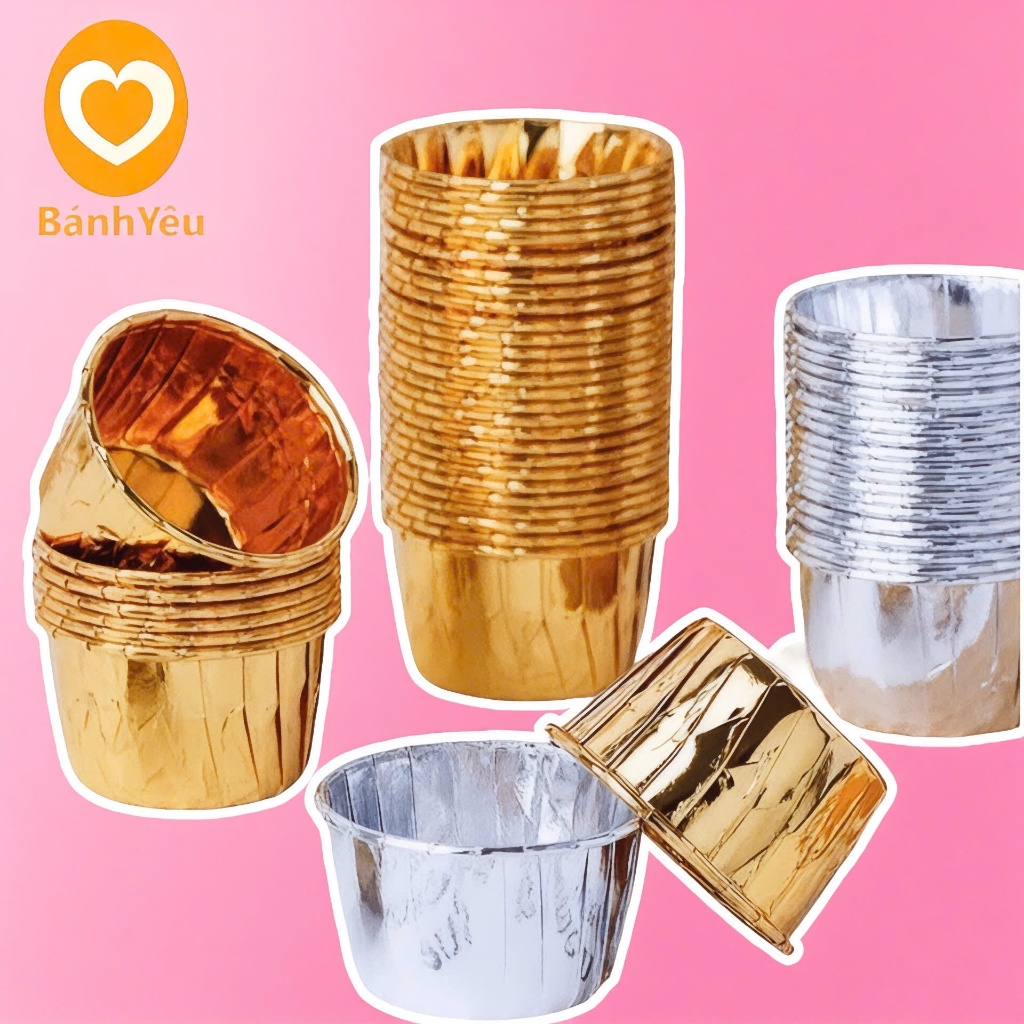 ( Lốc 50) Ly Cupcake Nướng Bánh Giấy Nhôm Mạ Vàng Bạc Chịu Nhiệt Loại ...