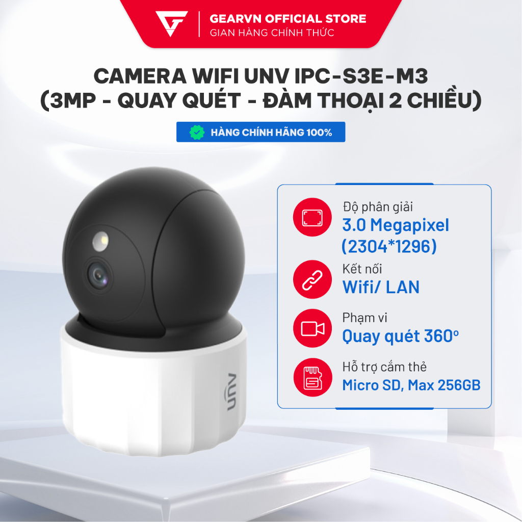 Camera WIFI UNV IPC-S3E-M3 (3MP - Quay quét - Đàm thoại 2 chiều) | Shopee Việt Nam