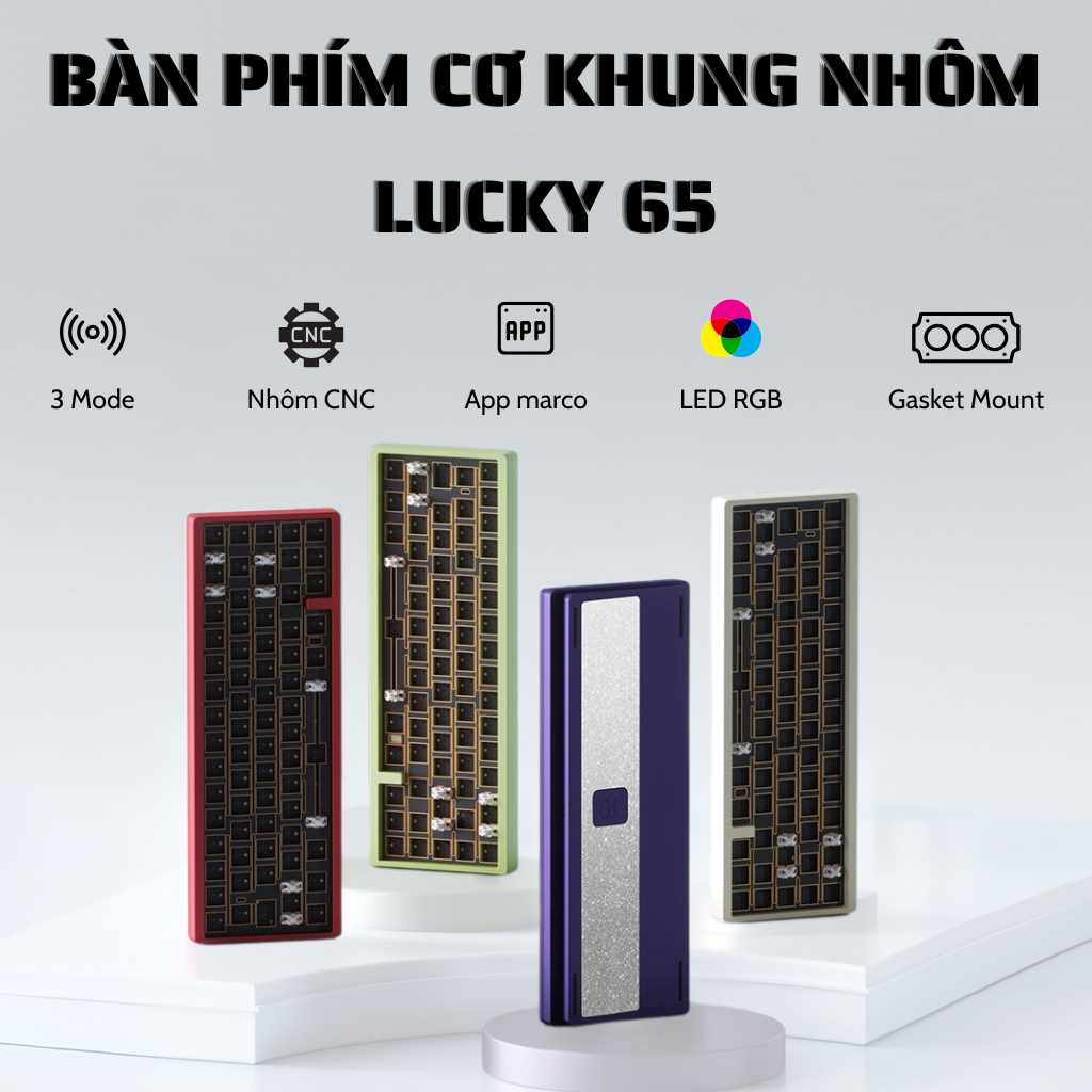 Bàn phím cơ full nhôm CNC Lucky 65 V2 PCB 1.6mm - 3 mode kết nối - Nhôm ...
