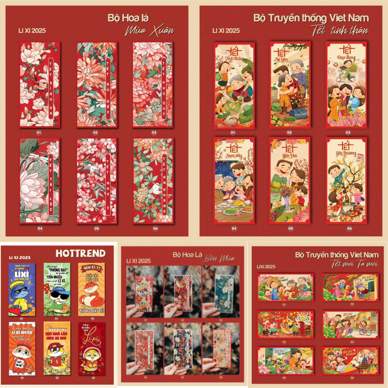 Combo 100 bao lì xì tết 2025 [ 120 mẫu ] lì xì tết Giáp Thìn được chọn ...