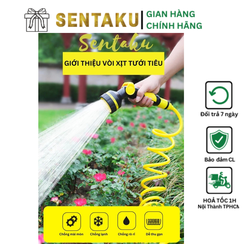 Vòi Tưới Cây Tưới Lan Đa Năng SENTAKU Dây Co Dãn 5–10–15m Gấp Gọn Kèm ...