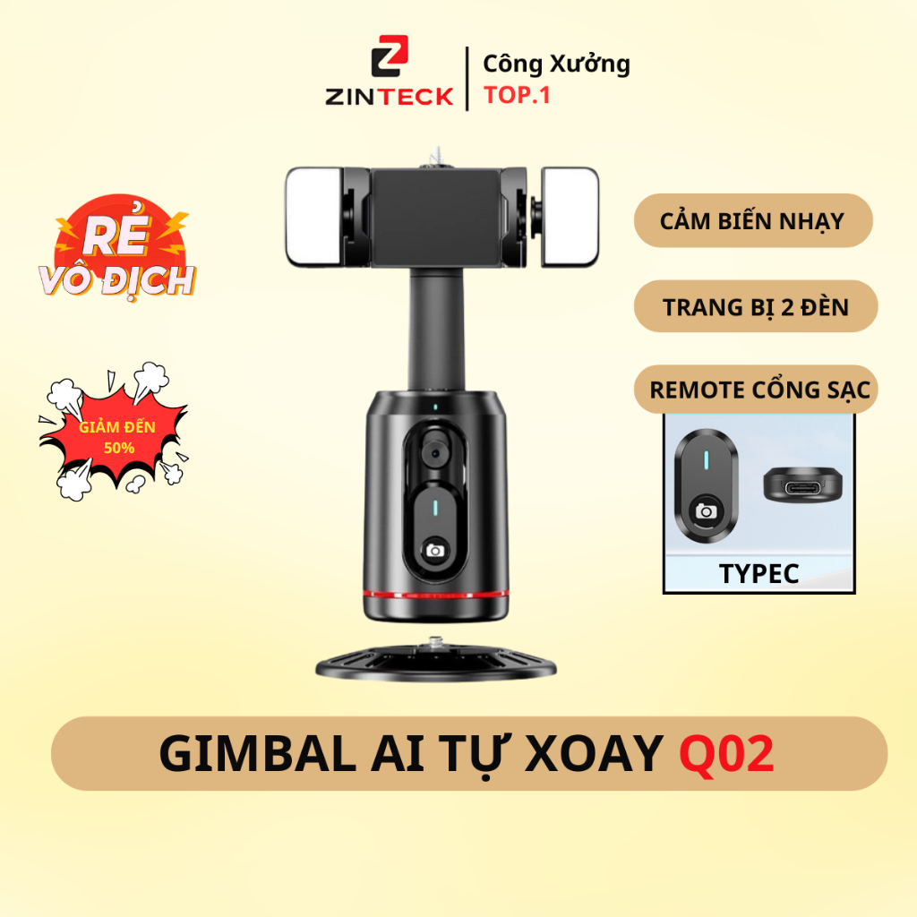 Giá Đỡ Điện Thoại Gimbal Q02 - Tặng kèm Remote - quay video 360 °- tự động theo dõi khuôn mặt ...