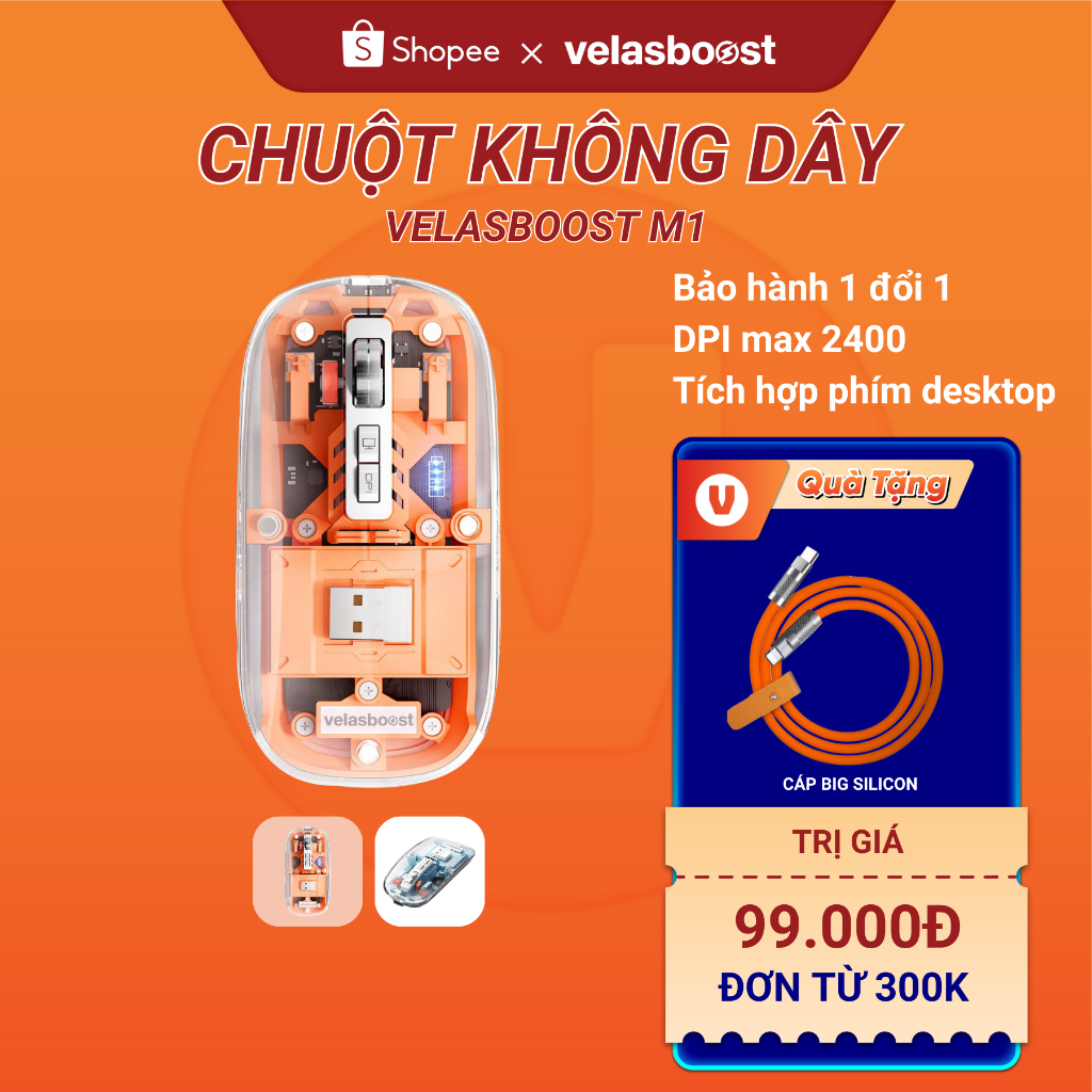 Chuột Không Dây Velasboost M1 Kết Nối Bluetooth và USB 2.4G thiết kế ...