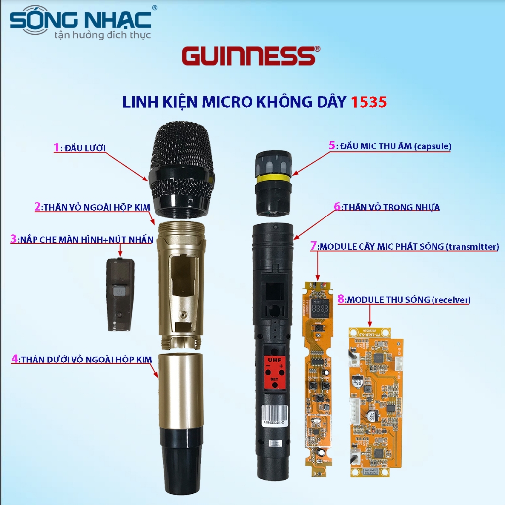 Bộ linh kiện điện tử Micro không dây loa kéo (đầu mic, thân vỏ, capsure ...