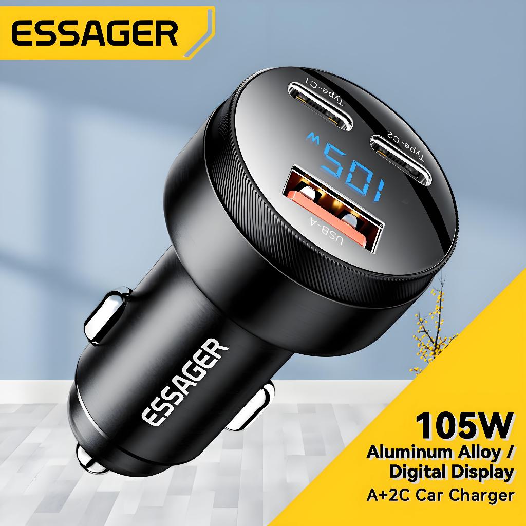 ESSAGER Bộ sạc ô tô 105w 2c + usb với màn hình kỹ thuật số cho Bộ sạc điện thoại ô tô PPS PD QC ...