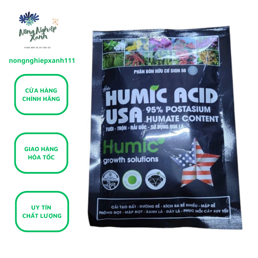 Phân bón hữu cơ Humic Acid gói 100g cải tạo đất, kích rễ, mập đọt, xanh ...
