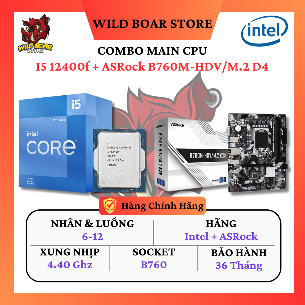 Combo Main CPU Intel Core I5 12400f + MainBoard ASRock H610M-HVS/M.2 ...
