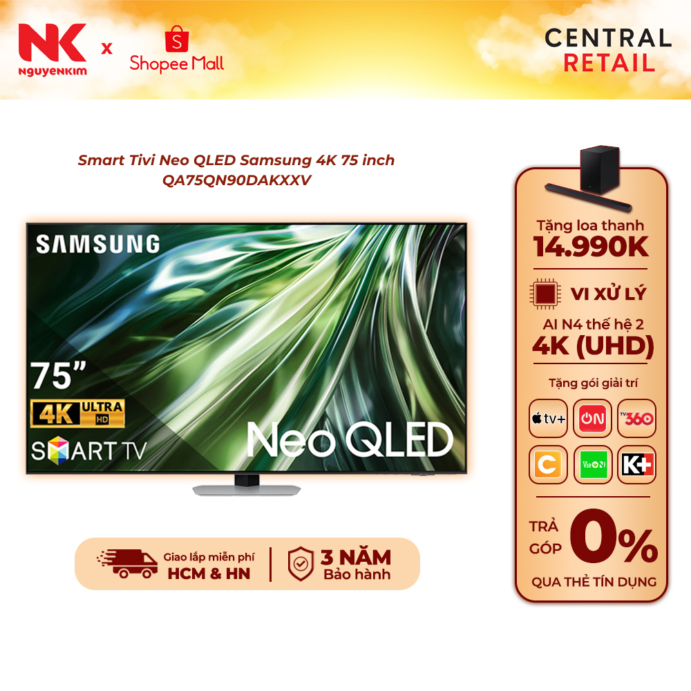 [Chỉ giao lắp HN HCM] Smart Tivi Neo QLED Samsung 4K 75 inch QA75QN90DAKXXV | Shopee Việt Nam