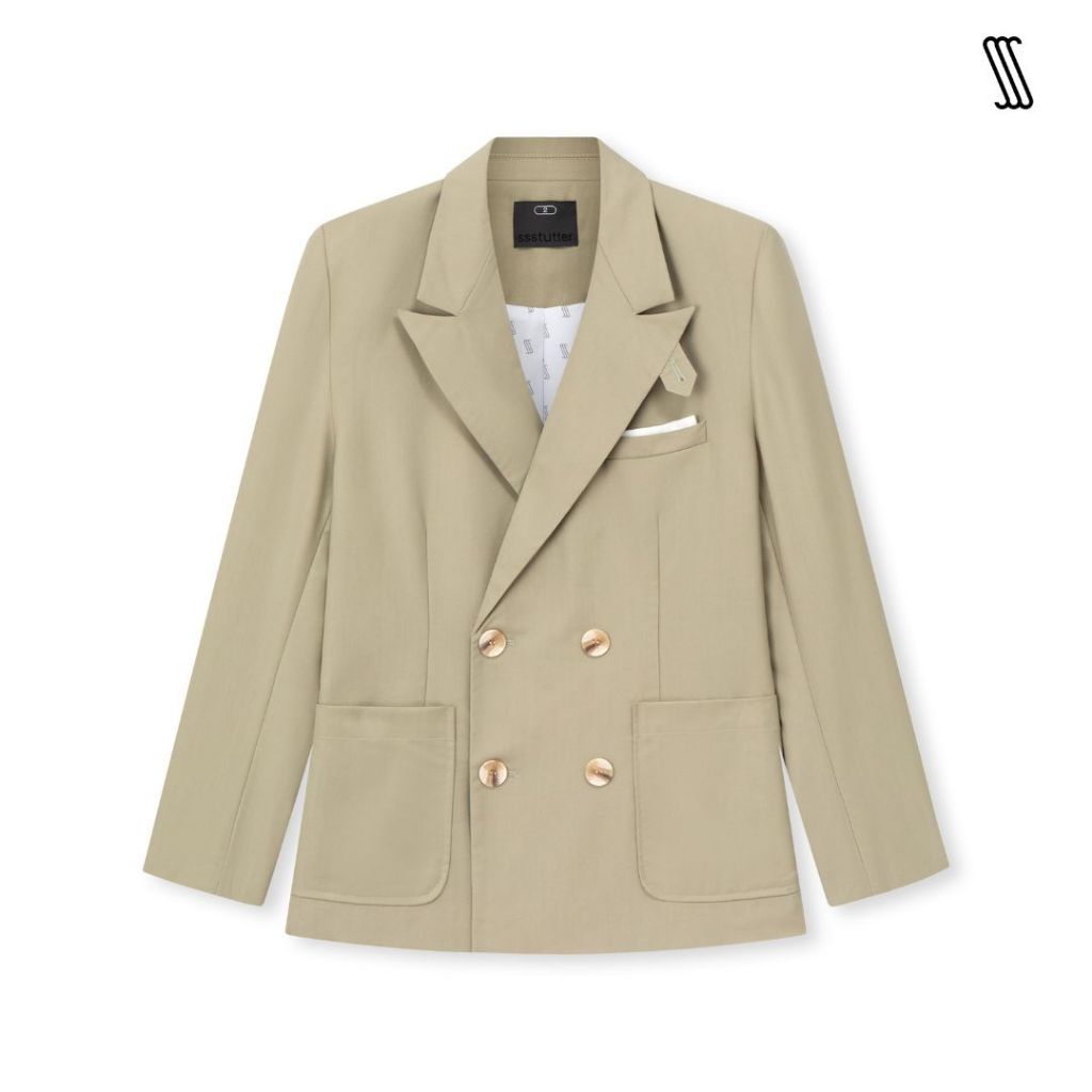 Áo khoác blazer nam SSSTUTTER vest 2 hàng cúc đệm vai có túi trong ...