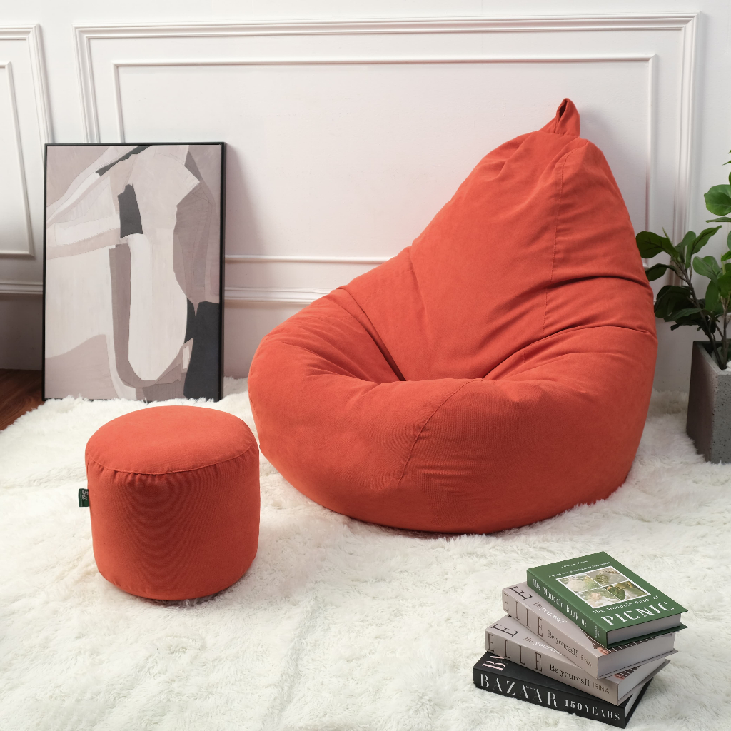 Ghế Sofa lười hạt xốp 3II HOME màu cam chất liệu vải nhung tăm và hạt ...