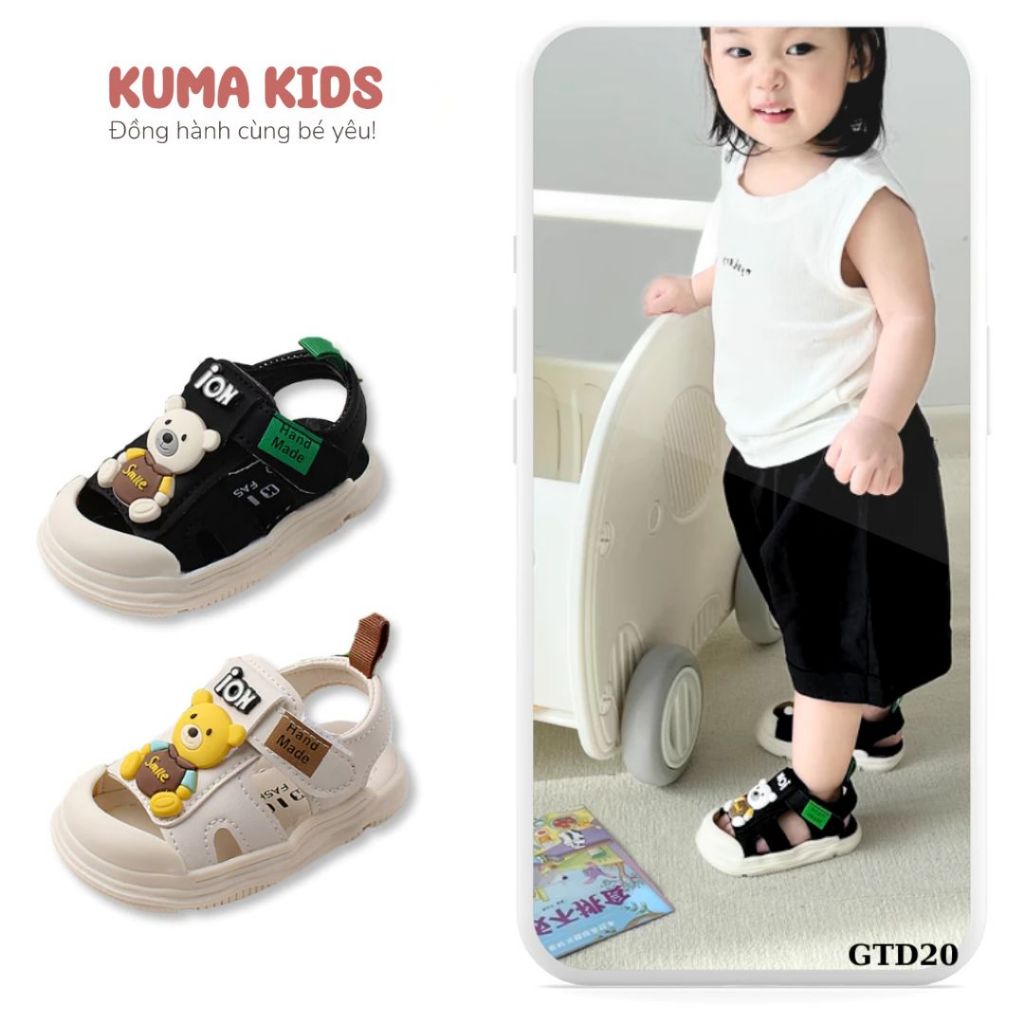 Dép tập đi bé trai sandal gấu Kuma Kids, quai hậu chống trượt cho bé 10 tháng đến 2,5 tuổi GTD20 ...