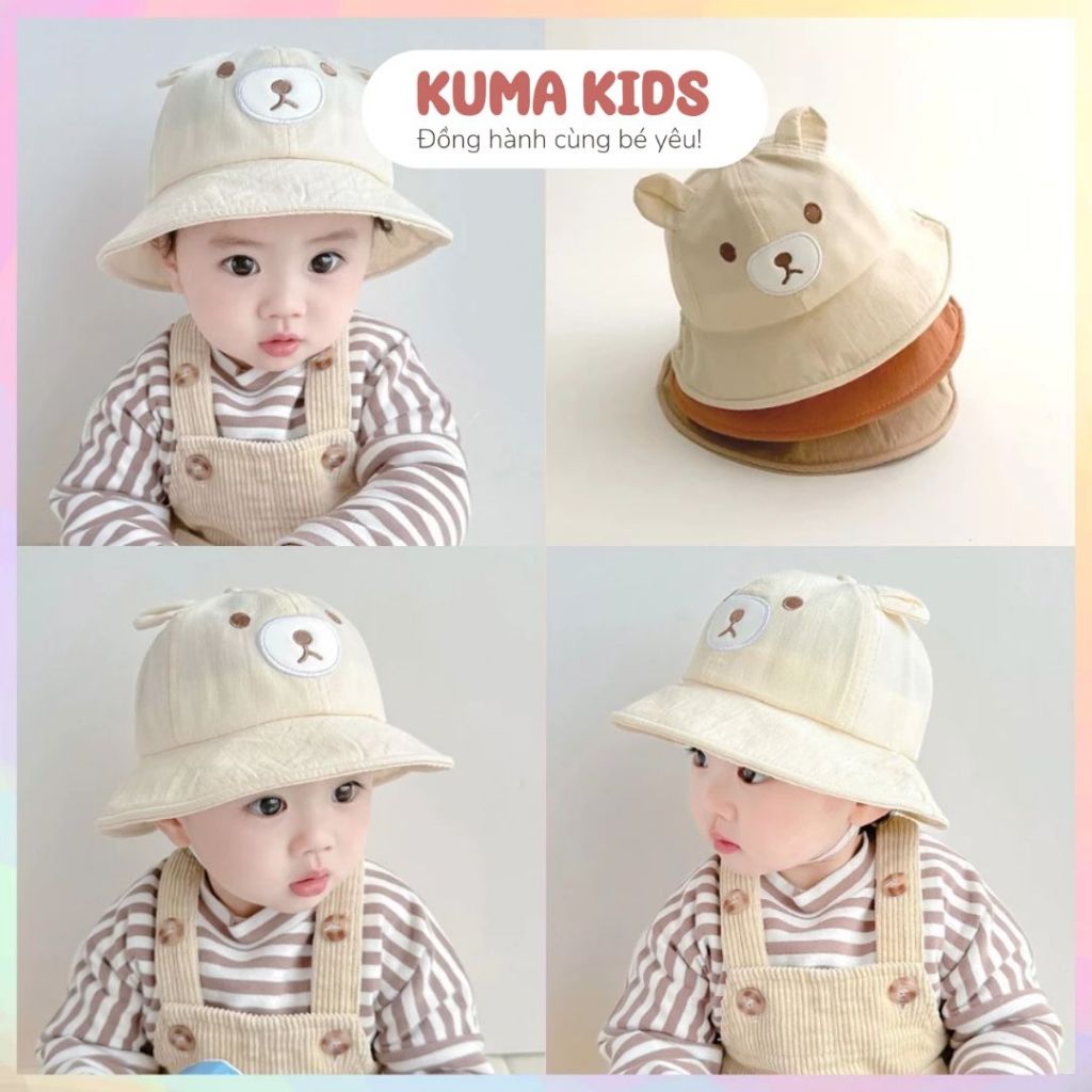 Mũ bucket gấu có tai bé trai bé gái Kuma Kids, tai bèo cotton mềm cho ...
