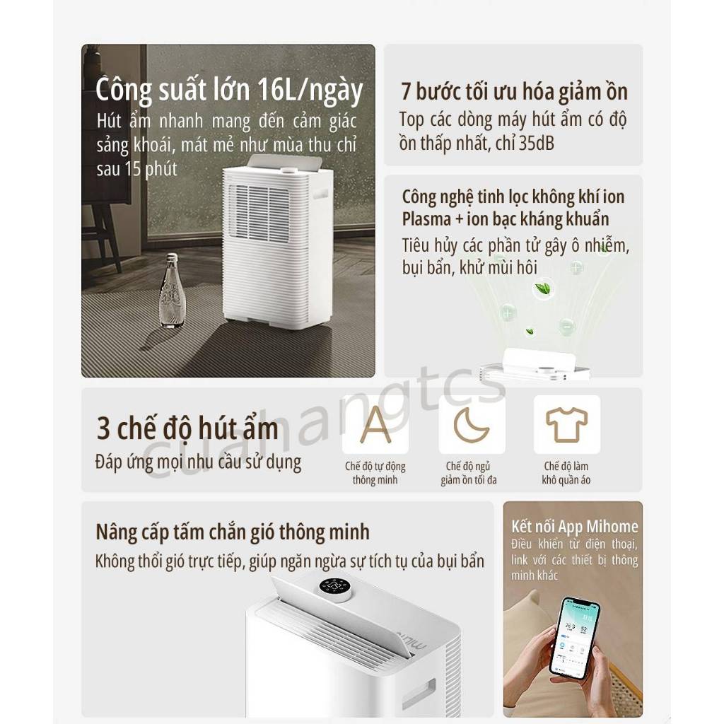 Máy hút ẩm , sấy quần áo thông minh miLife 16L, Công suất 16L/ngày , kết nối app mihome - Mi Nam ...