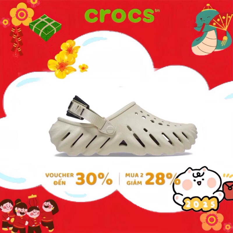[ CHÍNH HÃNG ] GIÀY CLOG UNISEX CROCS ECHO - BONE BLACK | Shopee Việt Nam