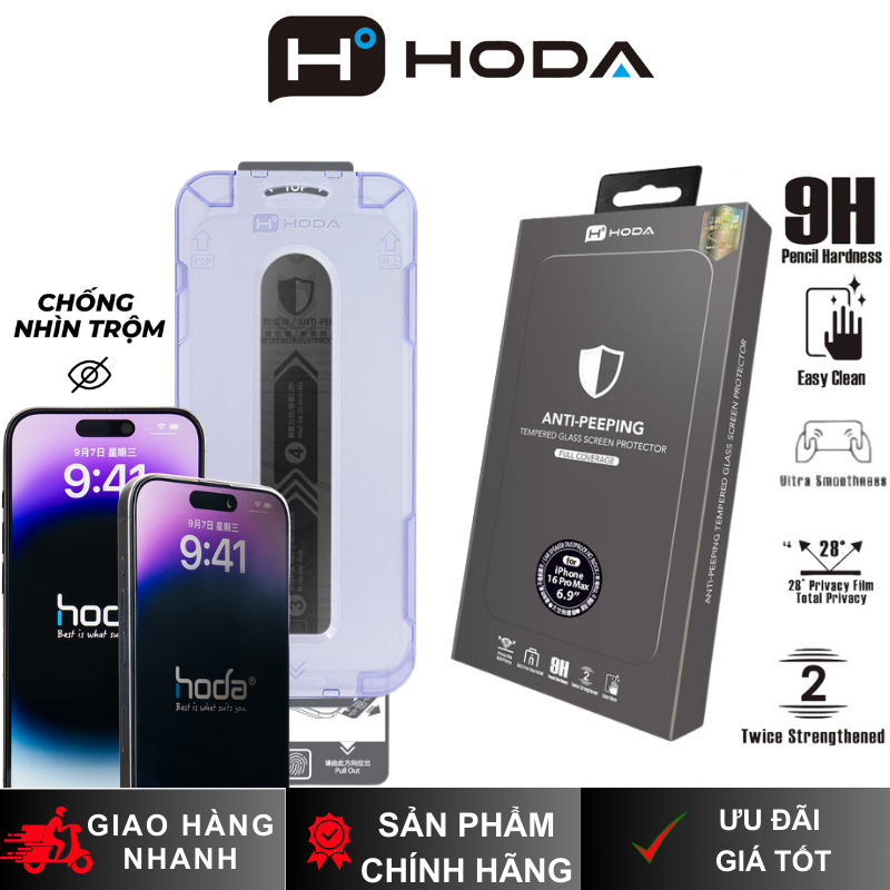 Cường Lực Chống Nhìn Trộm HODA 2.5D Bảo Vệ Sự Riêng Tư - Có Khung Trợ Dán cho iP 16 Pro Max/ 16 ...