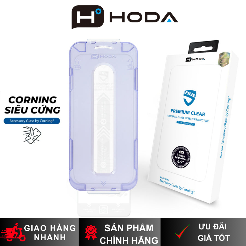 Cường Lực Chống Trầy Xước Hoda AGbC by Corning Có Khung Trợ Dán Tiện Lợi cho iP 16 Pro Max/ 16 ...