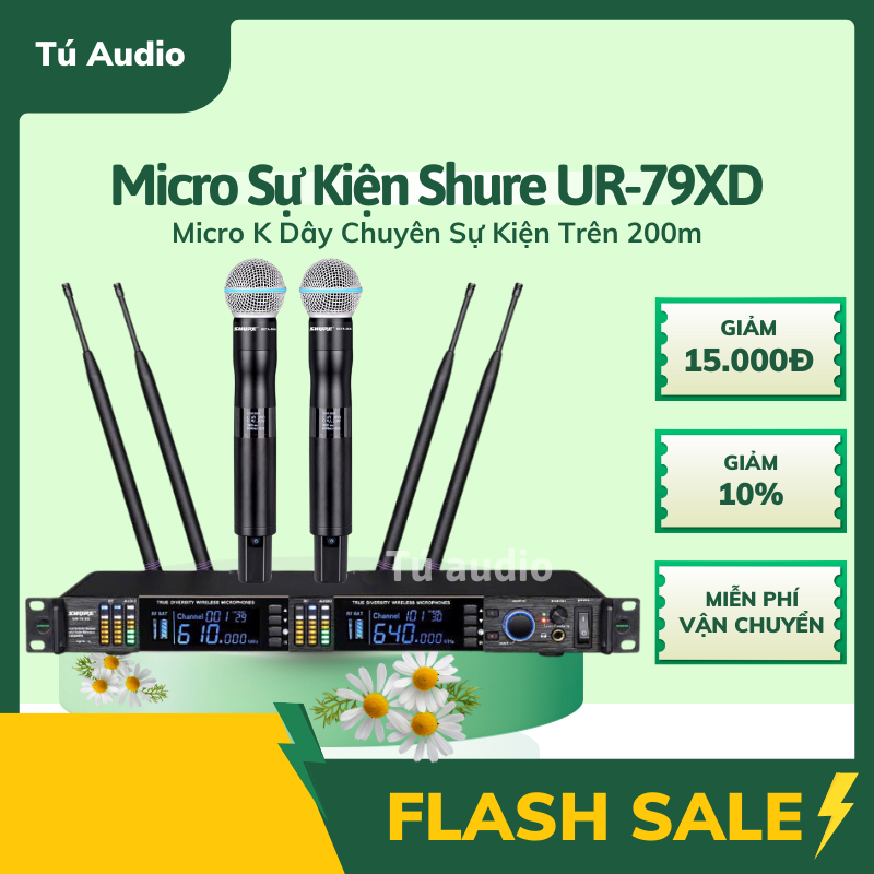 Micro không dây sự kiện cao cấp SHURE UR-79XD , hộp sóng lớn, tự ngắt ...