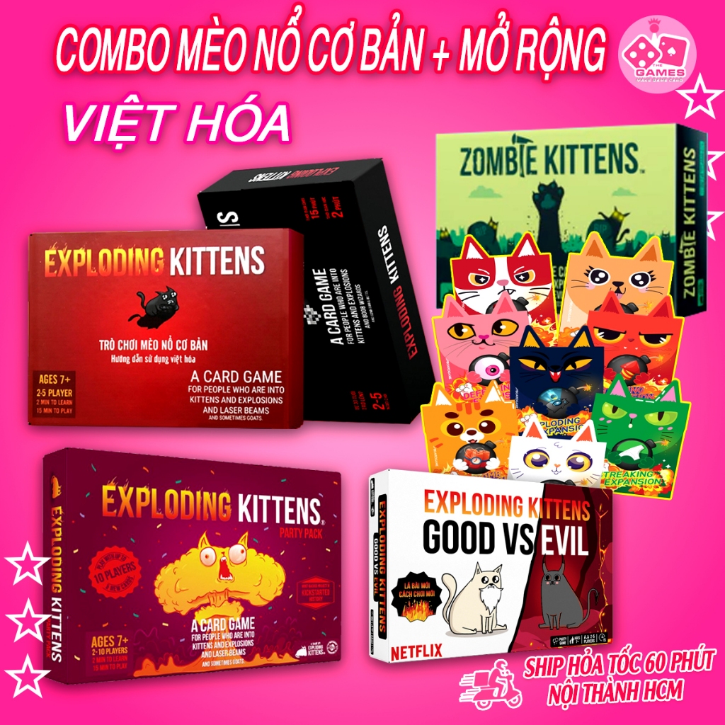 COMBO MÈO NỔ CƠ BẢN VÀ FULL 8 BẢN MỞ RỘNG Việt hoá - Exploding Kittens | Shopee Việt Nam