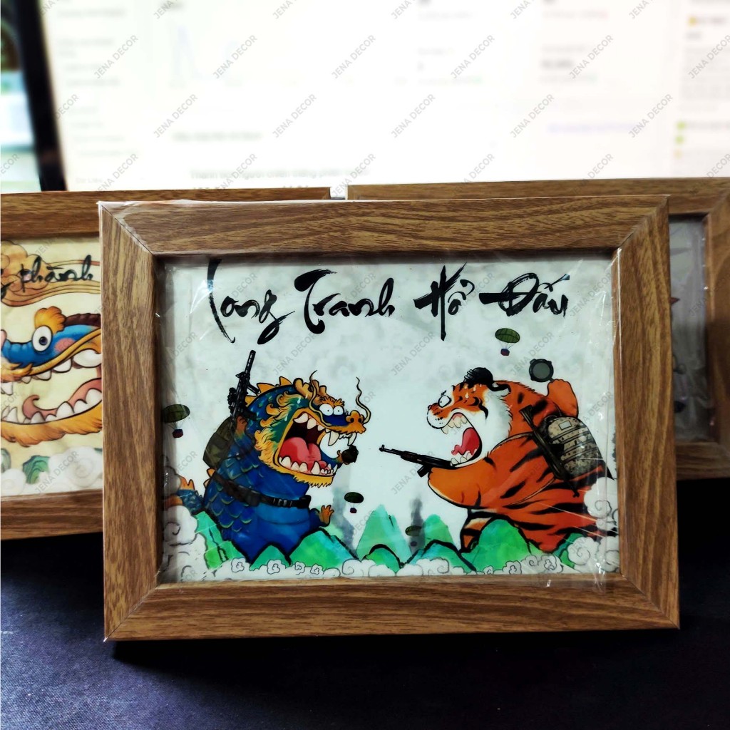 Tranh vô tri để bàn 15x21cm,Tranh vô tri Long Tranh Hổ Đấu, Mã Dell ...