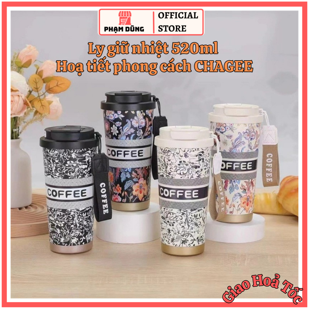 Ly Giữ Nhiệt Họa Tiết Cổ Điển CHAGEE Phong Cách Sang Trọng - 520ml Inox 316, Nắp Chống Tràn, Dây ...