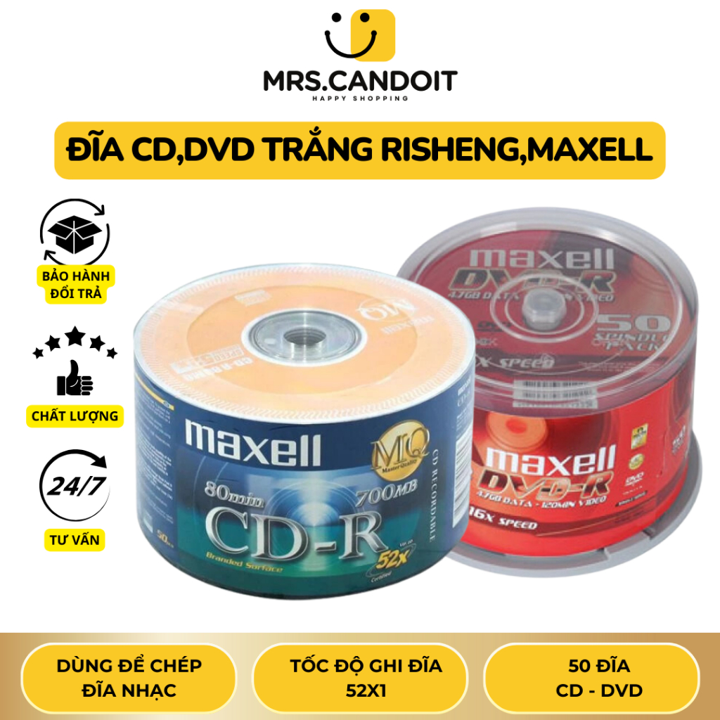Đĩa CD,DVD trắng Risheng,maxell hộp 50 cái dung lượng cực cao - JL ...
