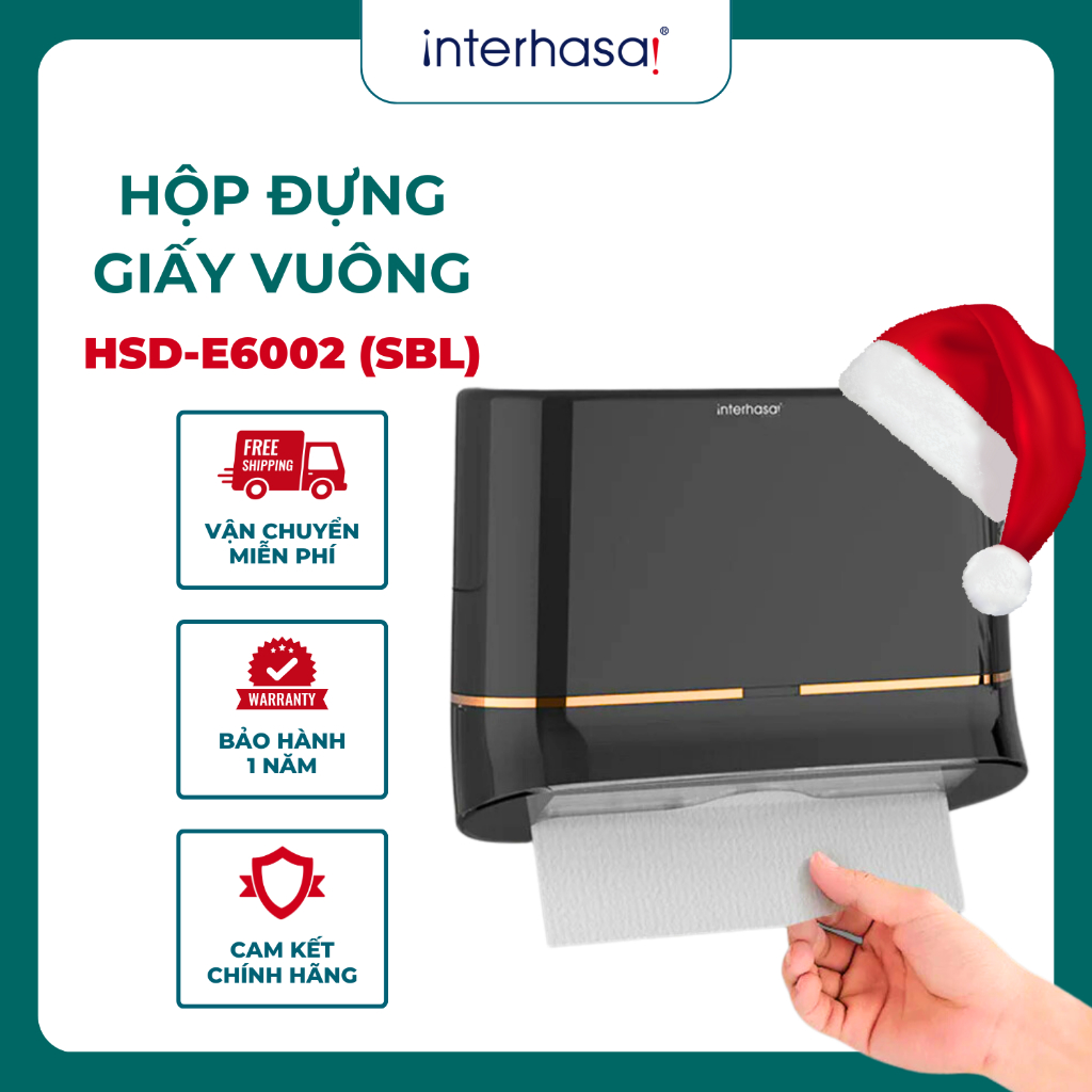 Hộp đựng giấy lau tay treo tường INTERHASA HSD-E6002 (SBL) màu đen bóng, nhựa ABS cao cấp chống ...