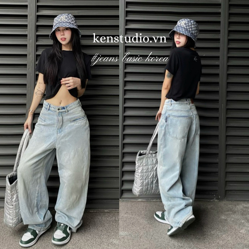 Quần bò jean ống rộng suông xuông nữ Moies Jeans cạp cao phong cách - KENstudio.Q007 | Shopee ...