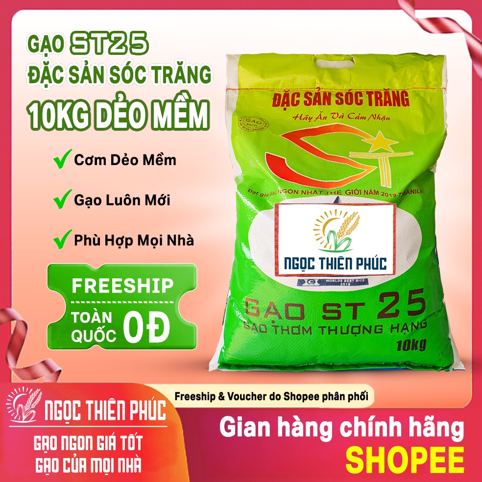 Gạo ST25 Dẻo Mềm 10kg Đặc Sản Sóc Trăng - Dẻo Mềm Không Nở Ngon Cơm - Ngọc Thiên Phúc | Shopee ...