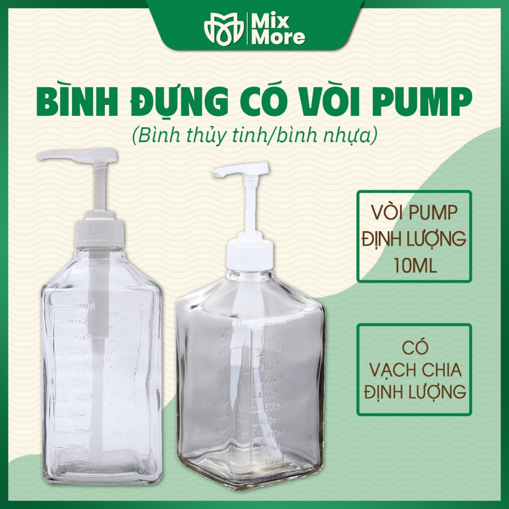 Bình đựng siro bằng nhựa, thủy tinh dung tích 1000ml 1600ml có vòi pump định lượng 10ml Mixmore ...