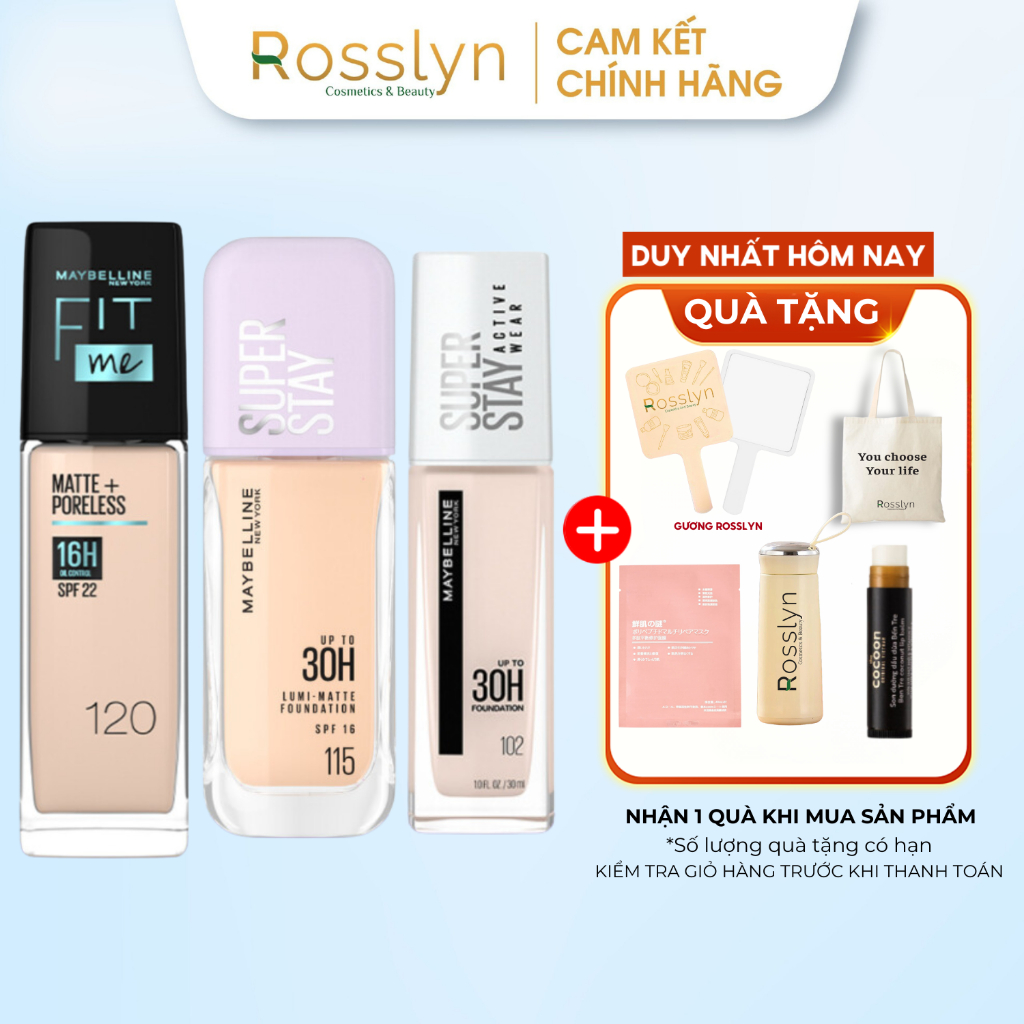Kem Nền Maybelline SuperStay Foundation + Superstay Lumi Matte 30H+ Fit Me Che Phủ, Bền Màu Lâu ...