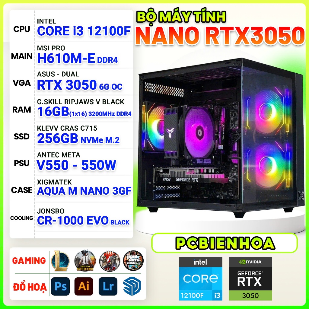 PCBH GAMING NANO CORE i3 12100F / H610M / RTX3050 6G / 16GB / 256GB-36T | Shopee Việt Nam