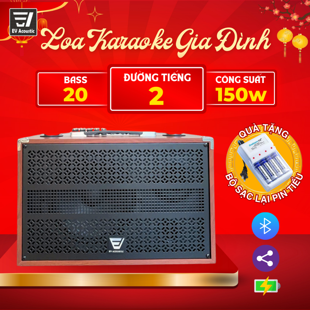 [EV-188] Loa xách tay Karaoke, loa hát nhạc công suất lớn 150W, bass 20 giải trí cùng gia đình ...