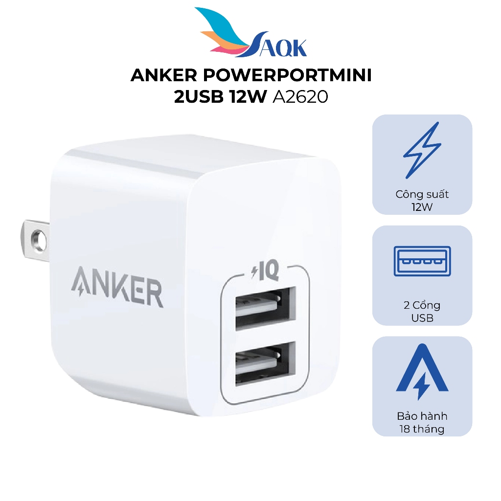 Cốc sạc Anker PowerPort Mini 2USB 12W A2620 - Hàng chính hãng | Shopee ...