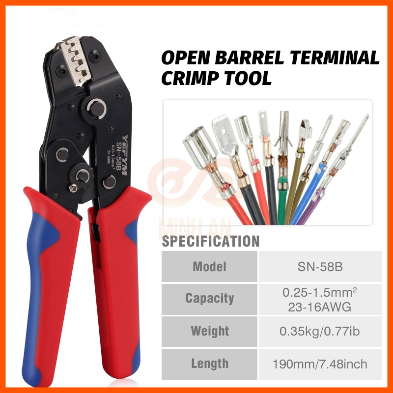 Kìm bấm cos 2 tầng SN-58B dùng cho đầu cos Dupont 2.54/2.8/3.96/4.8/6.3 tiết diện 0.25-1.5mm2 ...