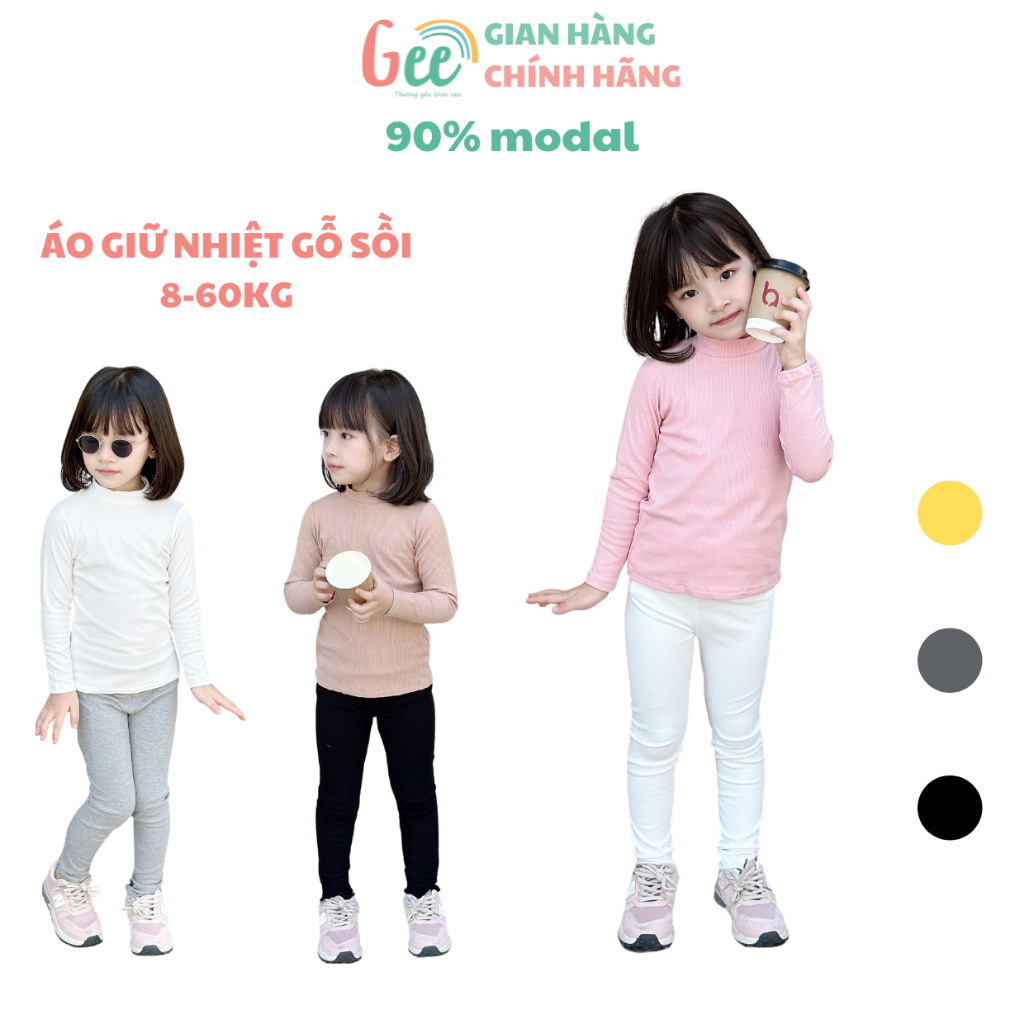 Áo giữ nhiệt bé gái Gee cổ 3 phân, vải gỗ sồi len tăm mềm mướt, áo thu ...
