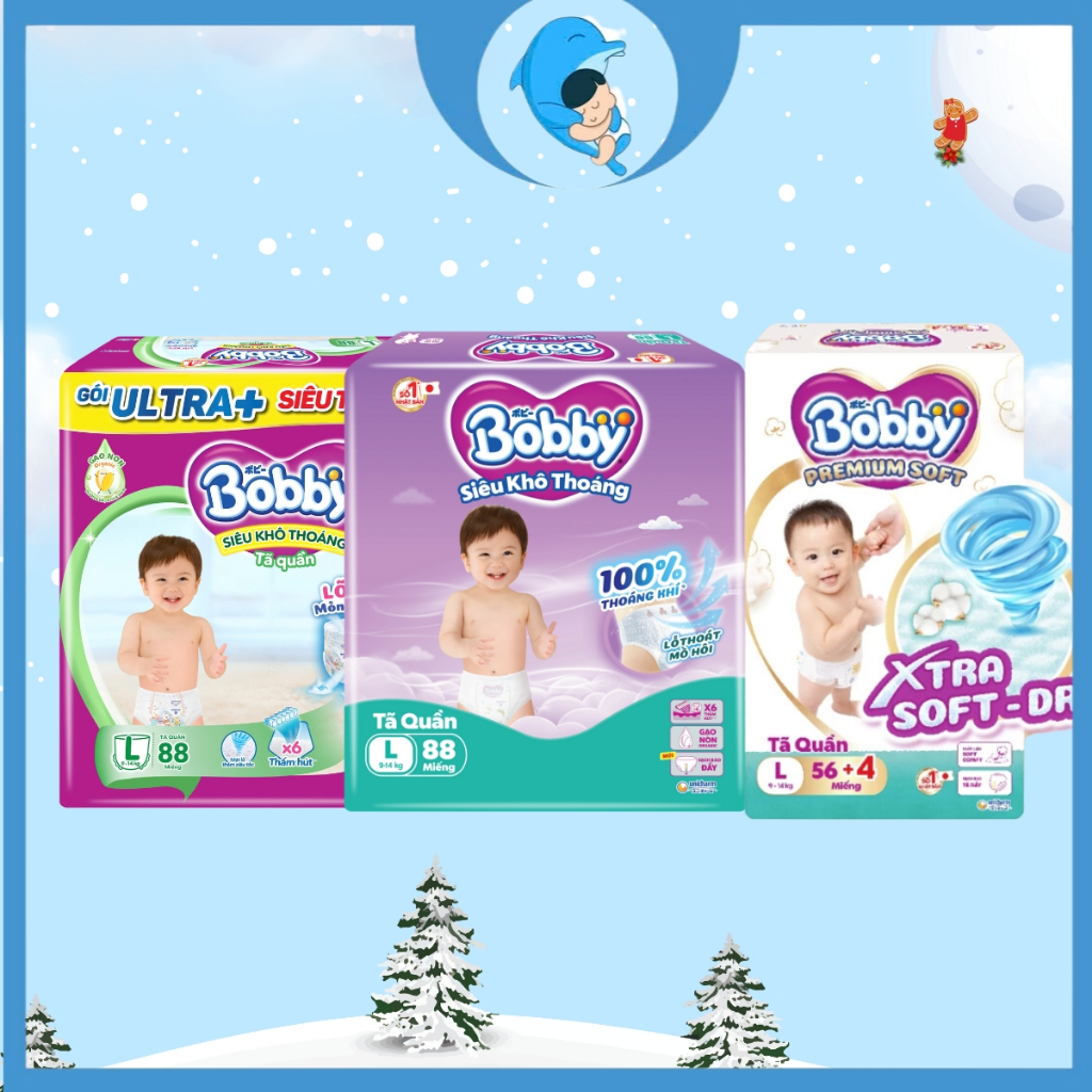 Tã/Bỉm quần Bobby Ultra+/Bobby Premium đủ size M96/L88/XL76/XXL70 siêu ...