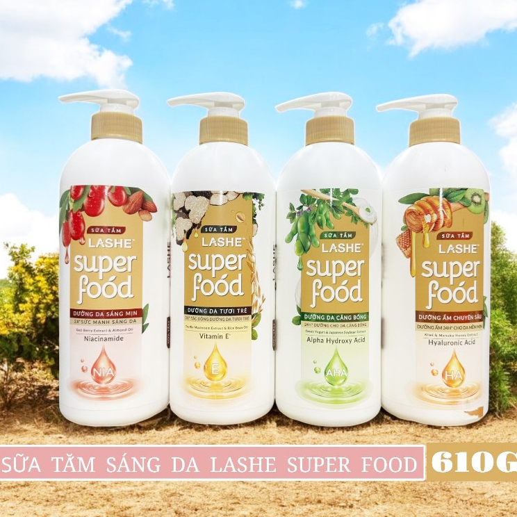 Sữa tắm Lashe Super Food 610g dưỡng da căng bóng, tươi trẻ và sáng mịn (Chai) | Shopee Việt Nam