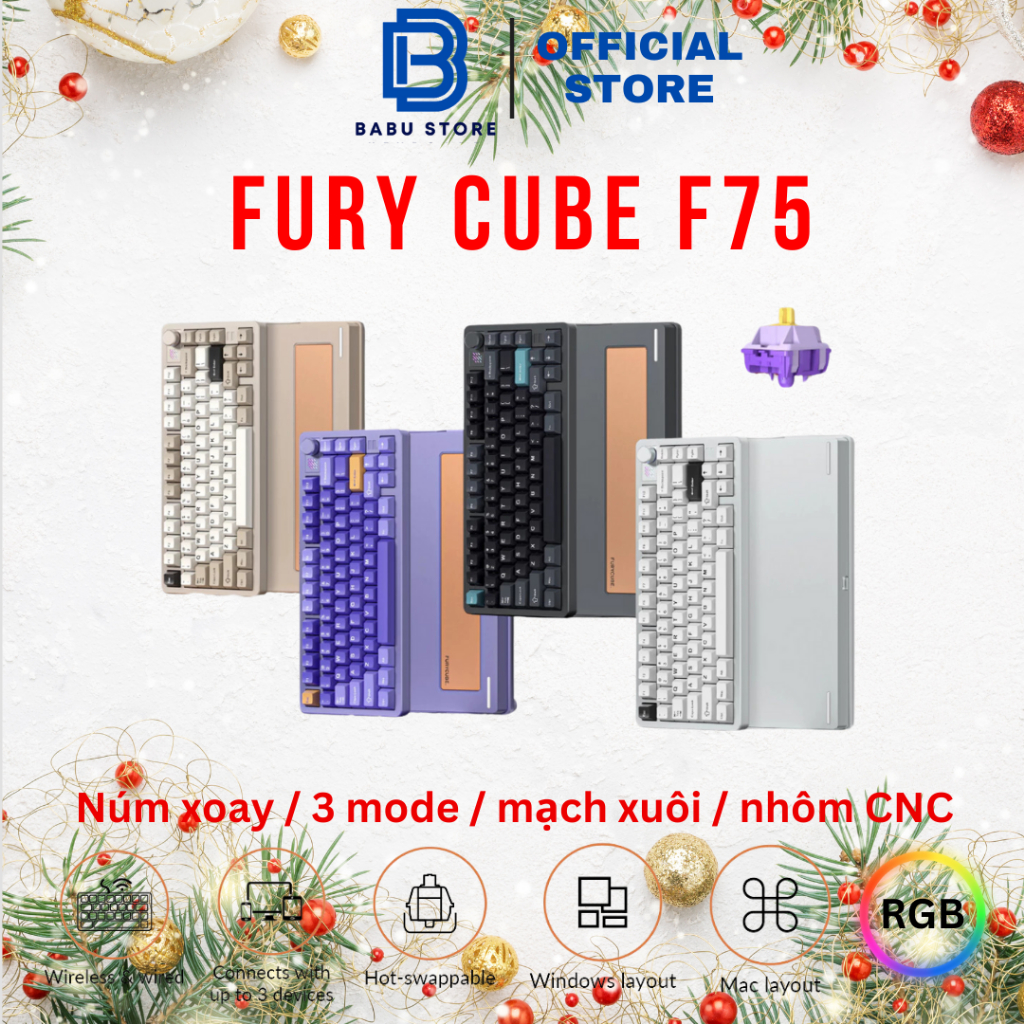[Hàng Sẵn] Bàn phím cơ không dây Furycube F75 | furycube f75s 3mode, vỏ ...