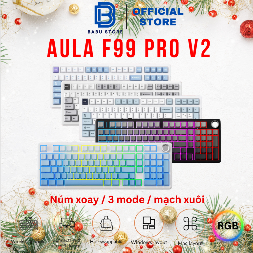 AULA F99 - Bàn Phím Cơ AULA F99 - Aula F99 Pro có Hotswap, Led RGB, Kết Nối 3 Mode - Pin 8000mAh ...