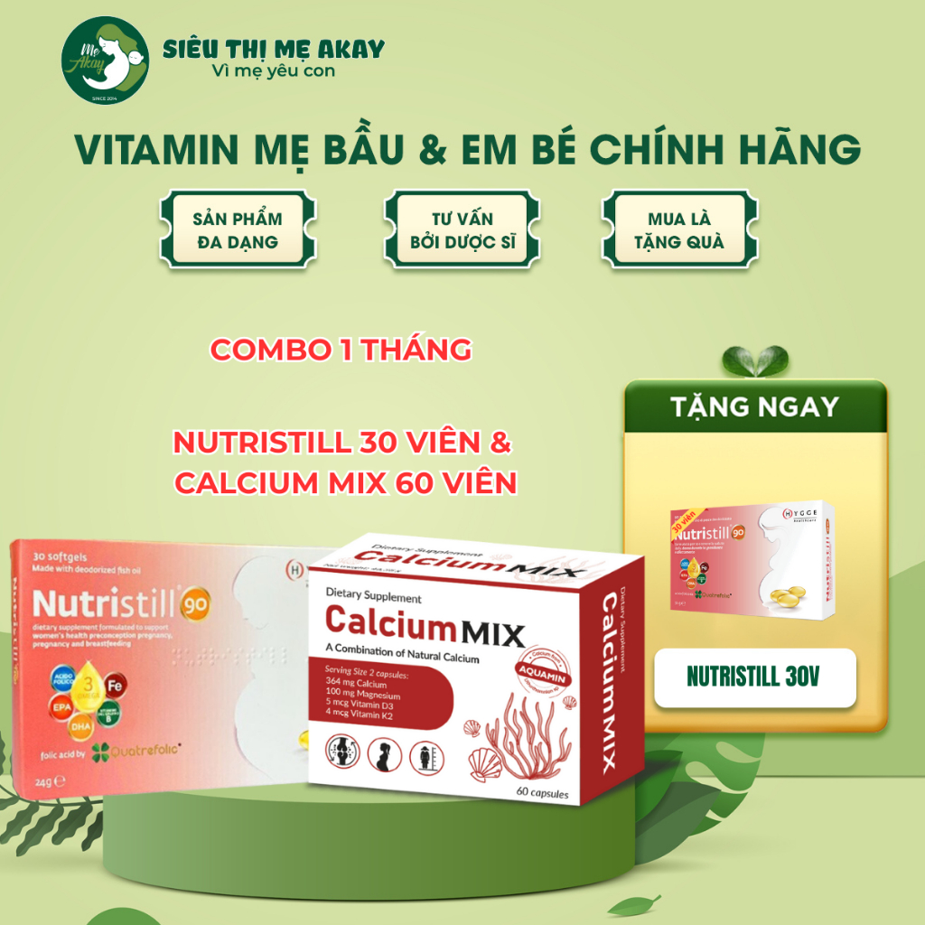 [Combo 1 tháng] Combo Vitamin bầu Nutristil 90 + Canxi hữu cơ Calcium Mix - Chăm sóc sức khỏe ...