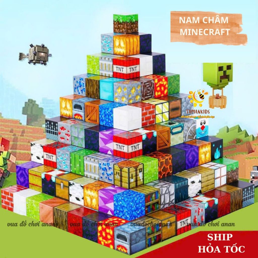 (Tặng nhân vật) Combo 50 khối nam châm Minecraft DIY đồ chơi lắp ghép ...