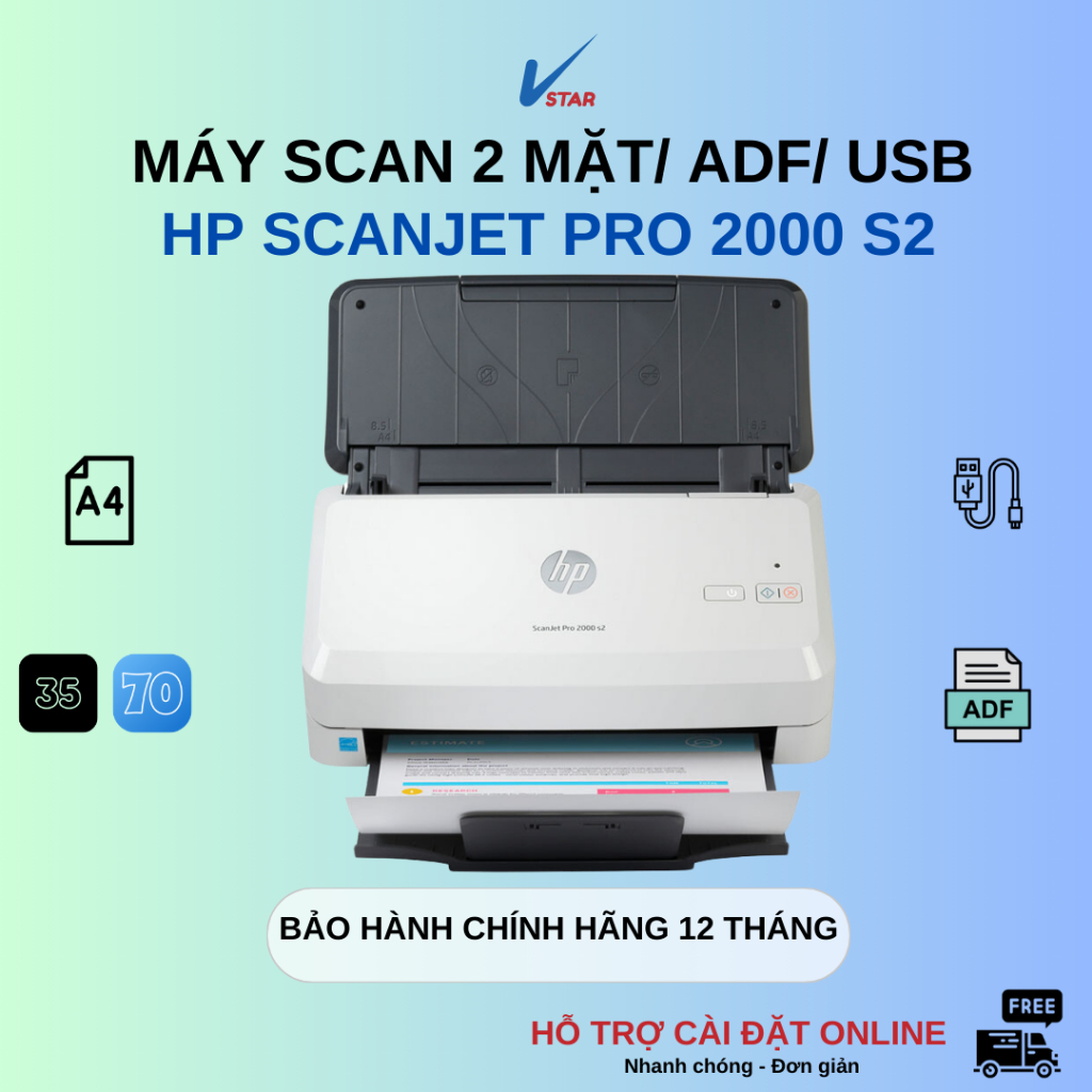 Máy Scan HP ScanJet Pro 2000 S2 6FW06A (A4/A5/ Đảo mặt/ ADF/ USB) chính ...