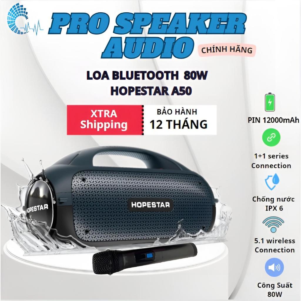 [ Tặng Nhạc ]Loa Bluetooth Karaoke Hopestar A50 80W siêu trầm Micro không dây UHF, chống nước ...