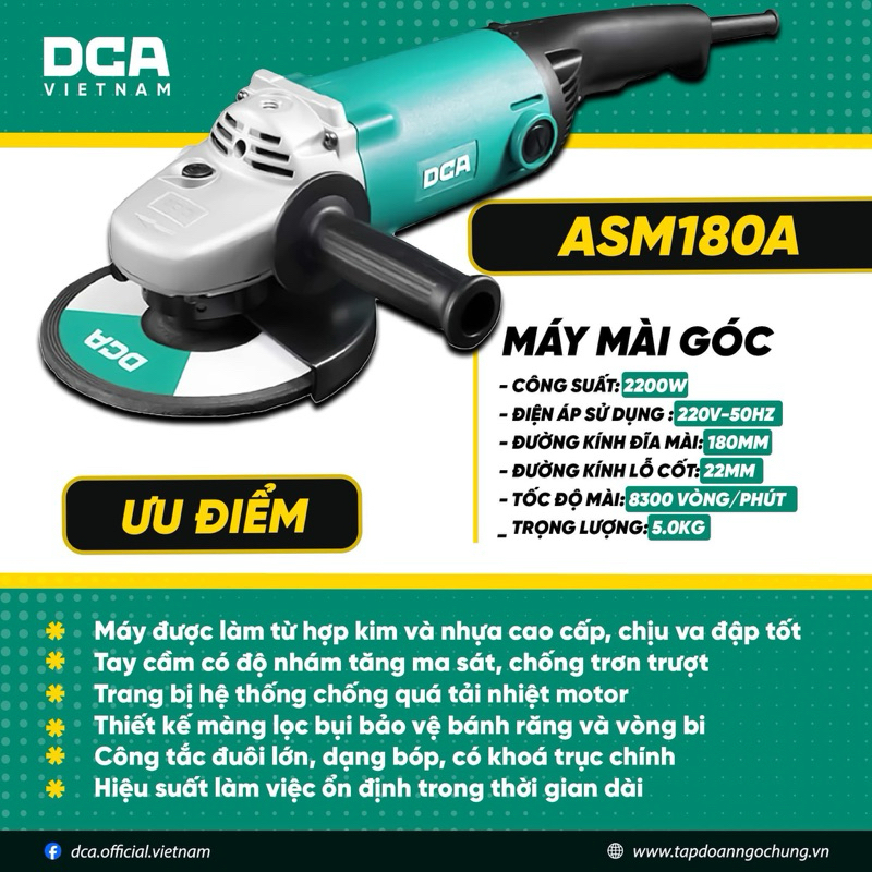 Máy Mài Góc DCA ASM180A - Công Suất 2200W Đường Kính Lưỡi Cắt 180MM ...